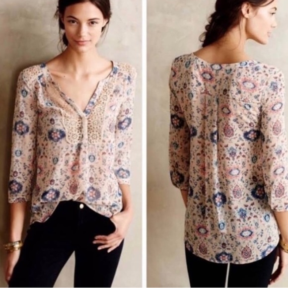 Anthropologie | Tops | Anthropologie Maeve Viola Floral Crochet Panel ...